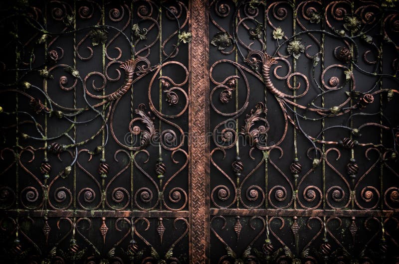 Beautiful Metal Gates with Decorative Forging Stock Photo - Image of ...