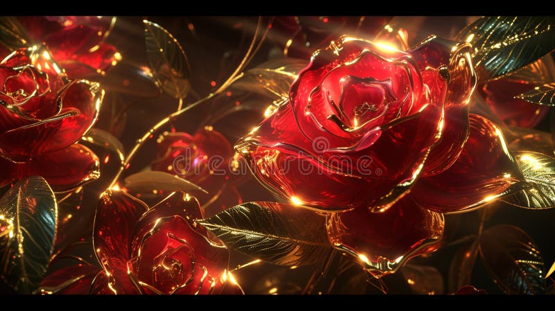 Beautiful Metalic Glowing Red Roses Stock Illustration - Illustration ...