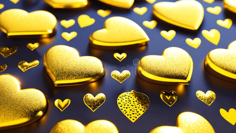 Beautiful Metallic Hearts in Gold Color and Different Sizes Stock ...