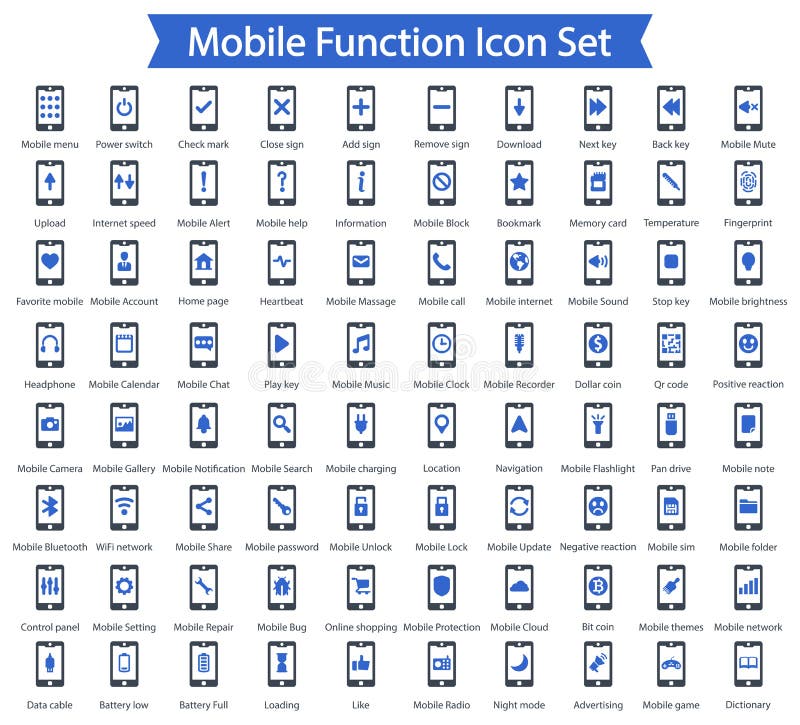 Mobile Function Color Line Icons Perfect Pixel. Stock Vector ...