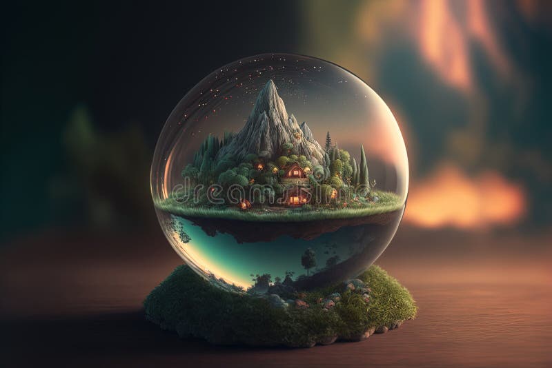 Beautiful Microworld in a Glass Ball. Generative AI Stock Illustration ...