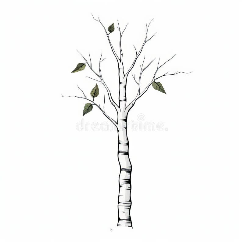 Beautiful Minimalist Birch Tree with Long Stem Design Stock ...