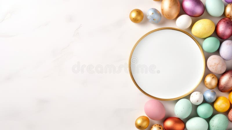 Beautiful Minimalist Easter Background with Colorful Eggs, a Golden ...
