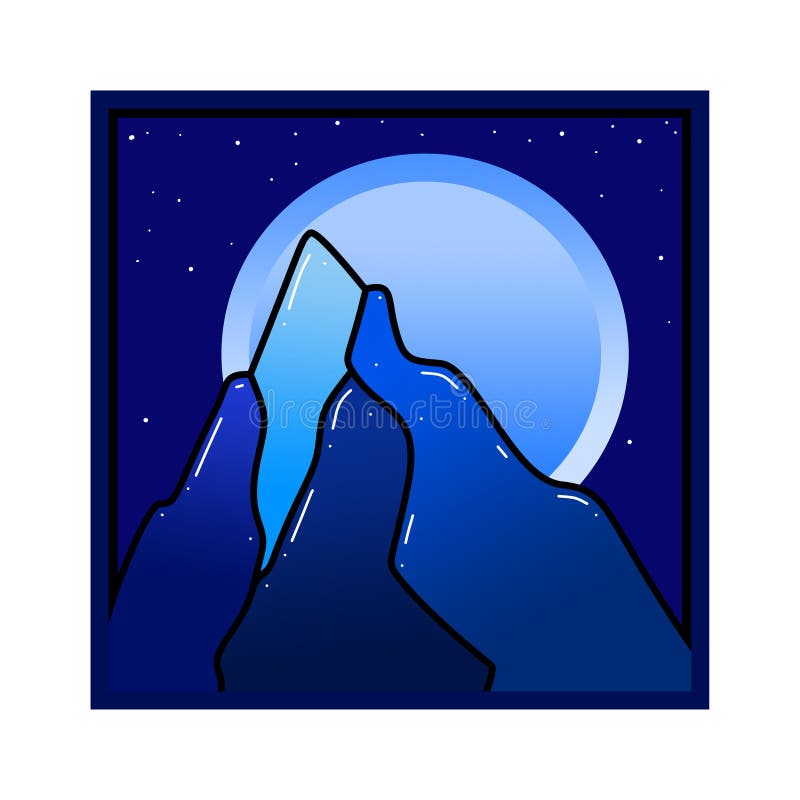 Beautiful and Minimalist Mountain and Moon Design with Starry Sky Stock ...