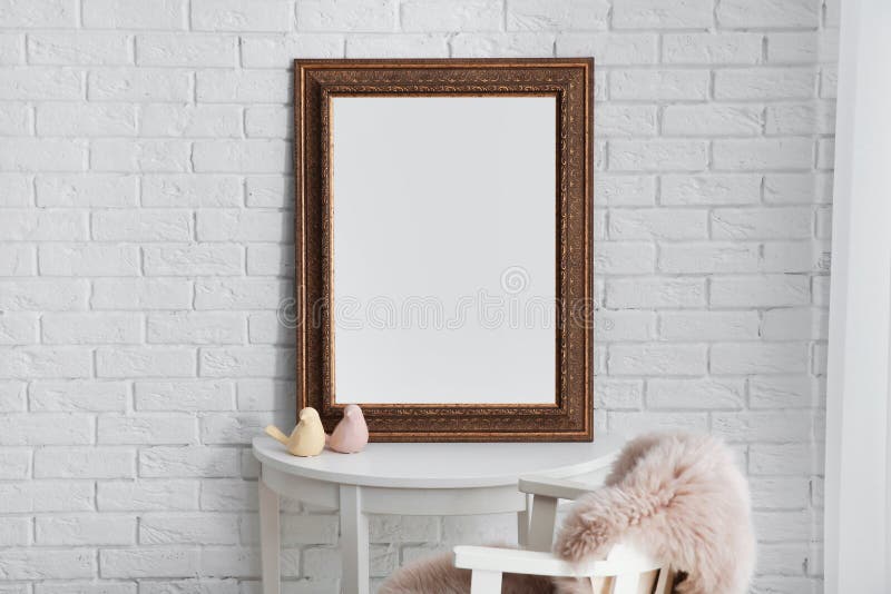 Beautiful Mirror on Table in Modern Room Stock Image - Image of beauty ...