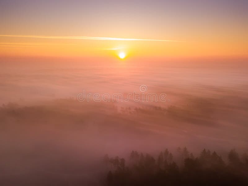 Beautiful Misty Dawn. Flying Above the Clouds, Drone Video Stock Image ...