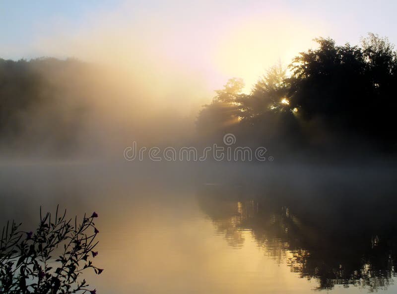 Beautiful Misty Lake stock image. Image of orange, beauty - 36138655