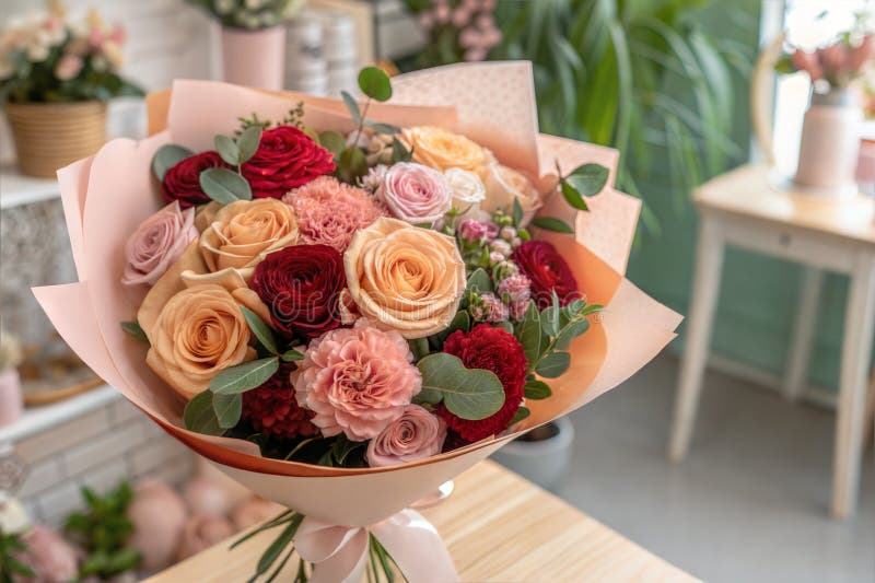 Beautiful Mixed Flower Bouquet, Perfect for Gifting. Stock Illustration ...