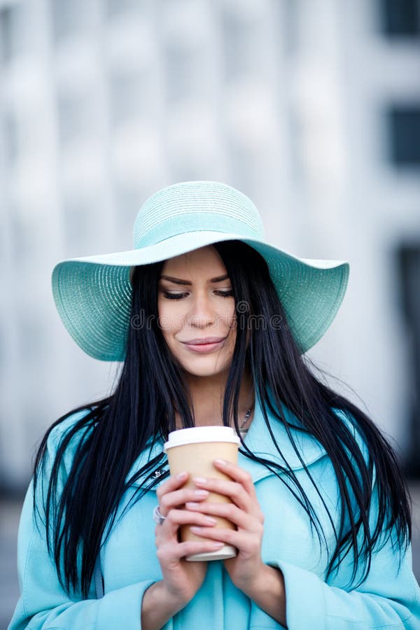 Beautiful Model on a Blurred Background Stock Photo - Image of latte ...