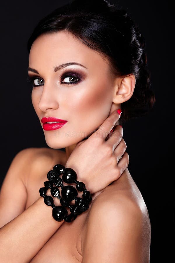 Glamor Closeup Portrait of Beautiful Stylish Brunette Caucasian Young ...