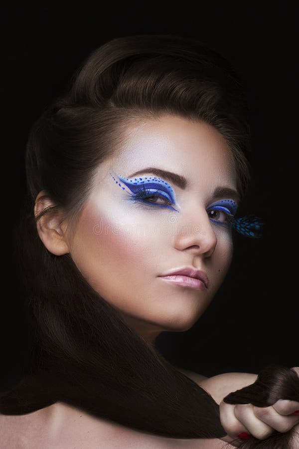 Beautiful Model with Bright Makeup and Long Eyelashes Stock Photo ...