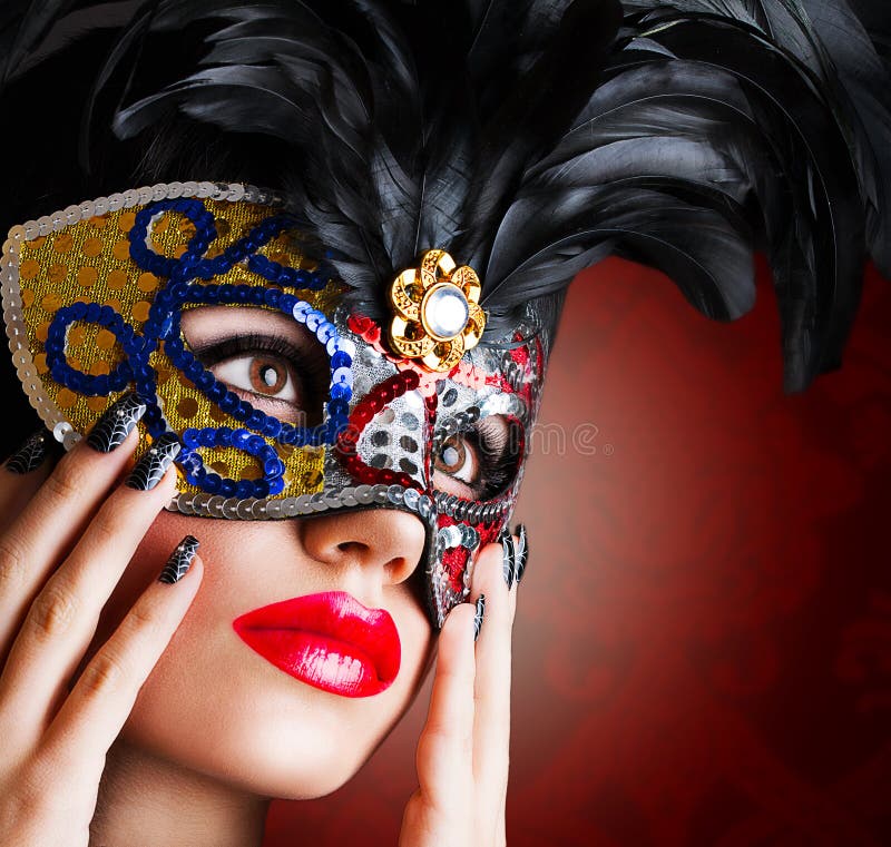 Woman with Black Lace Mask stock image. Image of beautiful - 37916905