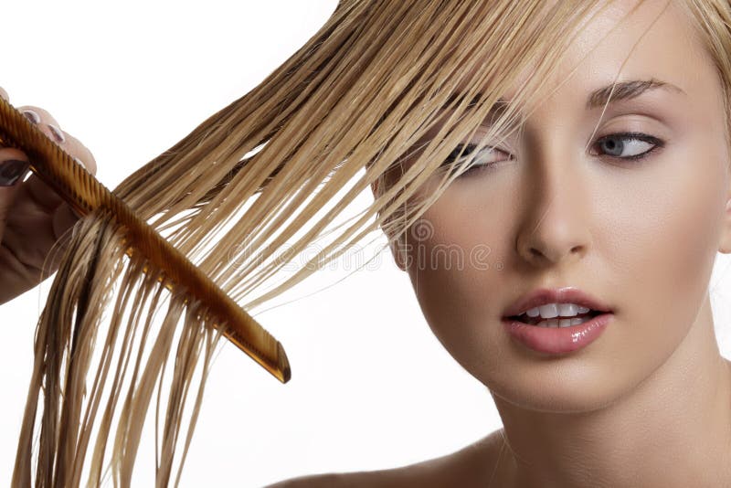 Beautiful Model Comb Wet Hair Washing Stock Photos - Free & Royalty ...