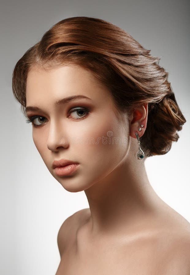 Beautiful Model with Elegant Hairstyle Stock Photo - Image of bangs ...