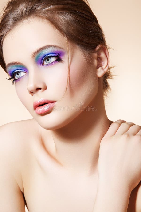 Beautiful Profile Face with Bright Fashion Make-up Stock Photo - Image ...