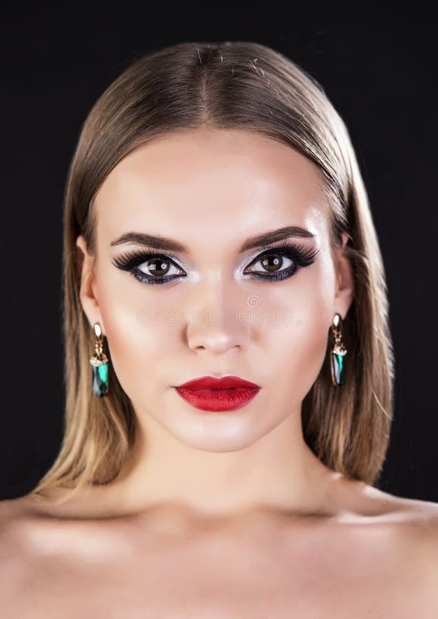 Beautiful Model with Green Accessories and Nice Make Up Stock Image ...