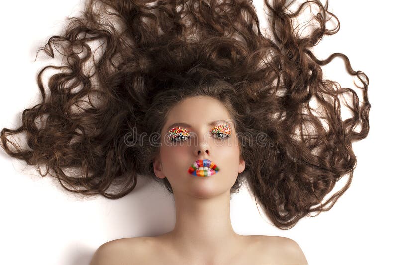 Beautiful Model Laying on White Wearing Candy Stock Photo - Image of ...