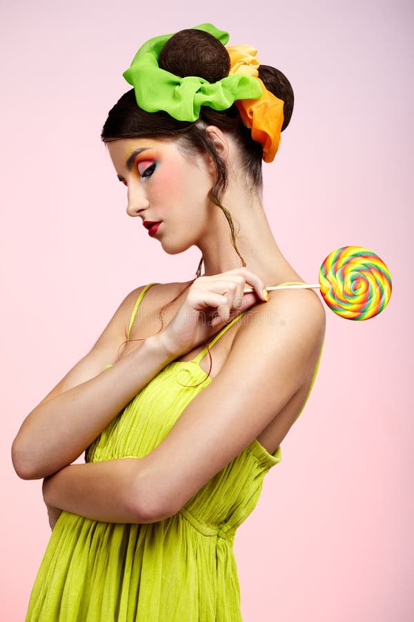 Beautiful Model with Lollipop Stock Photo - Image of attractive, drop ...