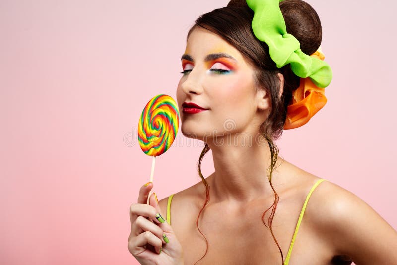 Beautiful Model with Lollipop Stock Photo - Image of fruit, fashion ...