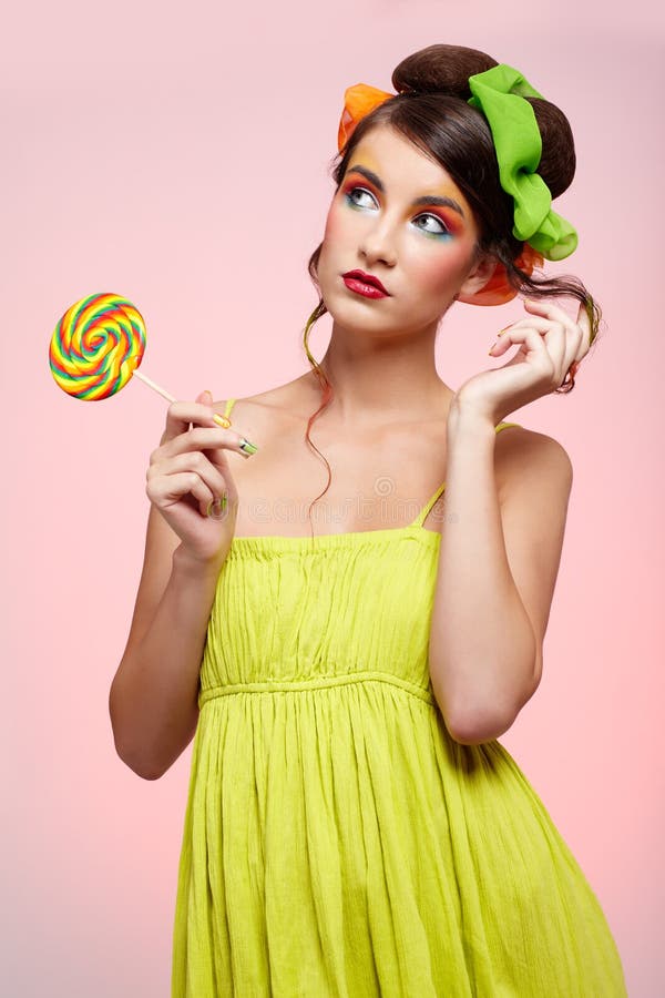 Beautiful Model with Lollipop Stock Image - Image of colorful, brown ...