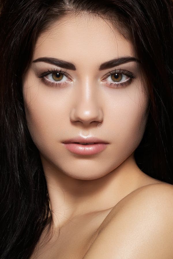 Beautiful Model with daily Make-up, Dark Eyebrows Stock Photo - Image ...
