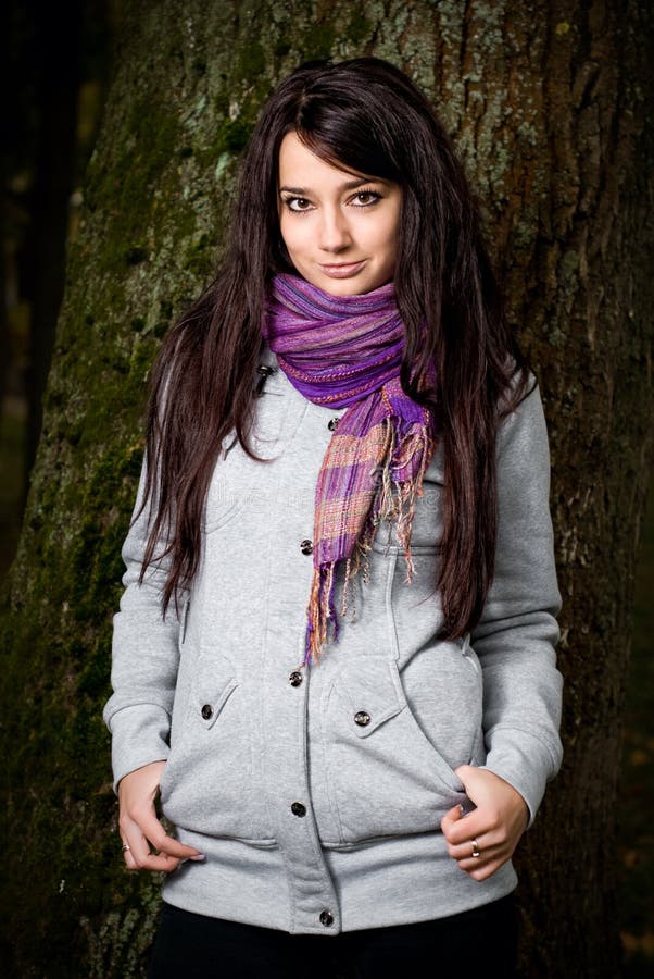 Beautiful Model in Red Dress on Grey Background Stock Photo - Image of ...