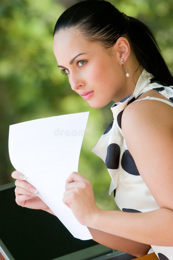 Beautiful Model with Paper Document Stock Image - Image of female ...