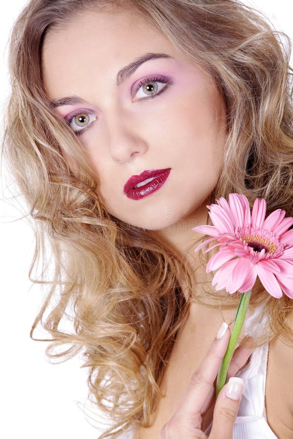 Beautiful Model with Pink Flower Stock Photo - Image of model ...