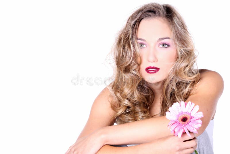 Beautiful Model with Pink Flower Stock Photo - Image of model ...