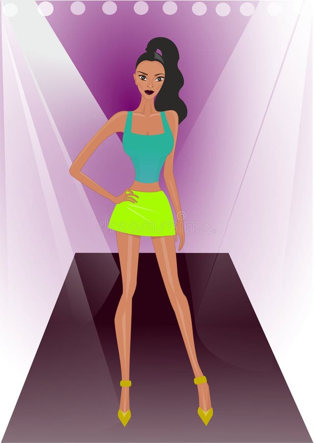 The Beautiful Model Poses on a Catwalk Stock Illustration ...