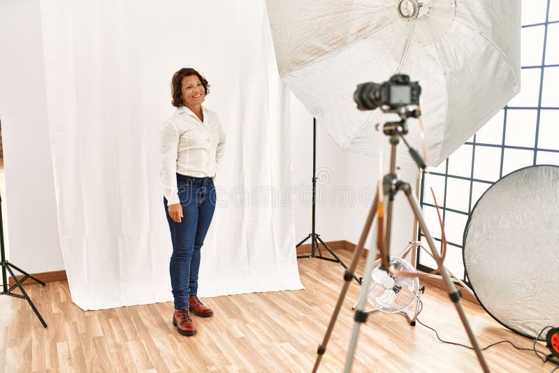 Beautiful Model Posing Front Professional Camera at Studio Stock Photo ...