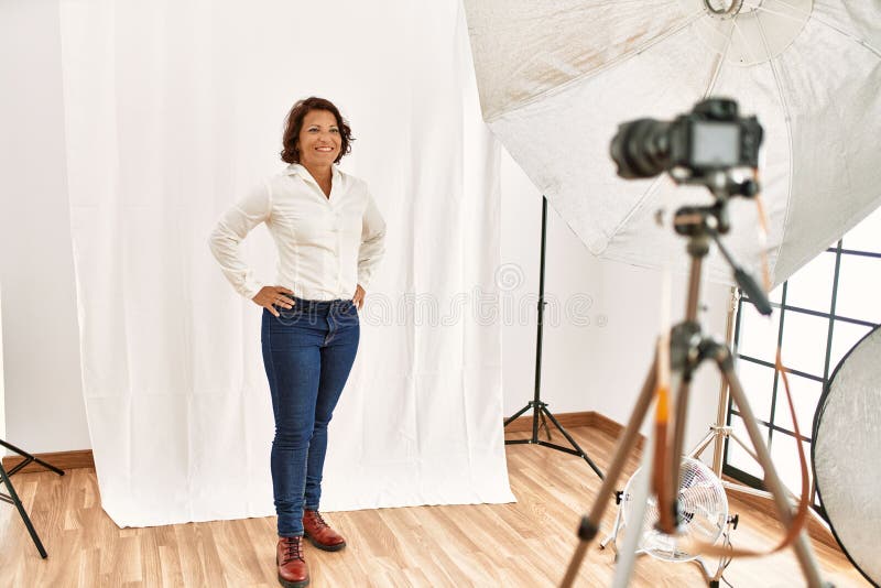 Beautiful Model Posing Front Professional Camera at Studio Stock Photo ...