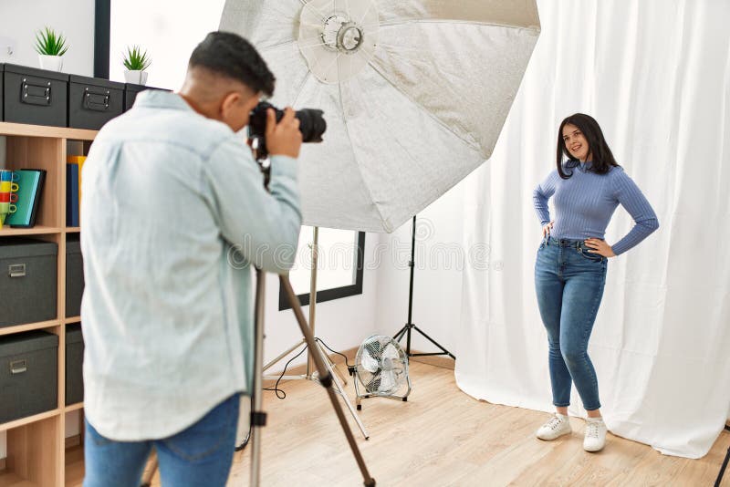 Beautiful Model Posing for Professional Photographer Man at Photography ...