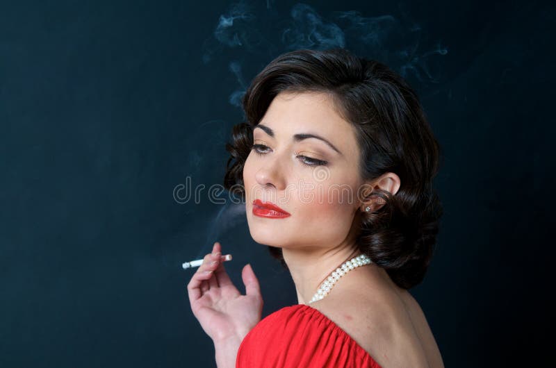 Beautiful Model in Red Smoking Stock Photo - Image of looks, studio ...