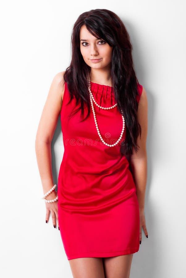 Beautiful Model in Red on White Background Stock Photo - Image of ...