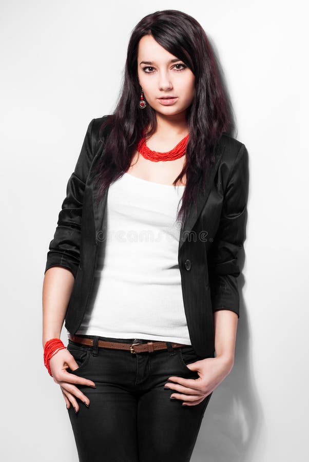 Beautiful Model in Red on White Background Stock Photo - Image of girl ...