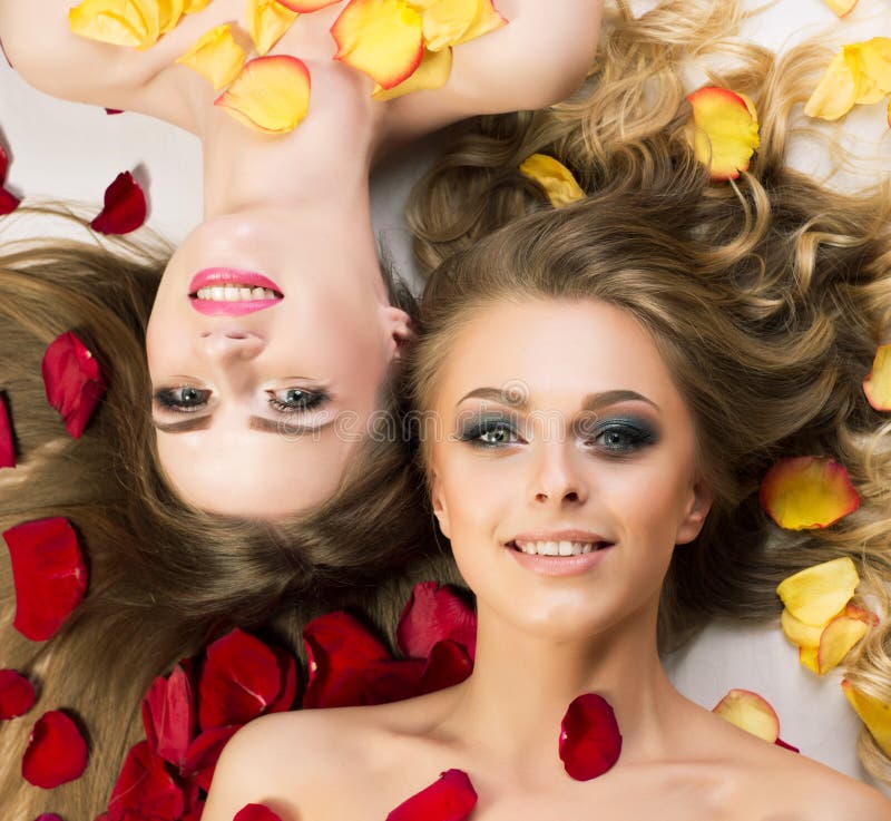 Beautiful Model with Rose Petals Stock Photo - Image of emotive, facial ...