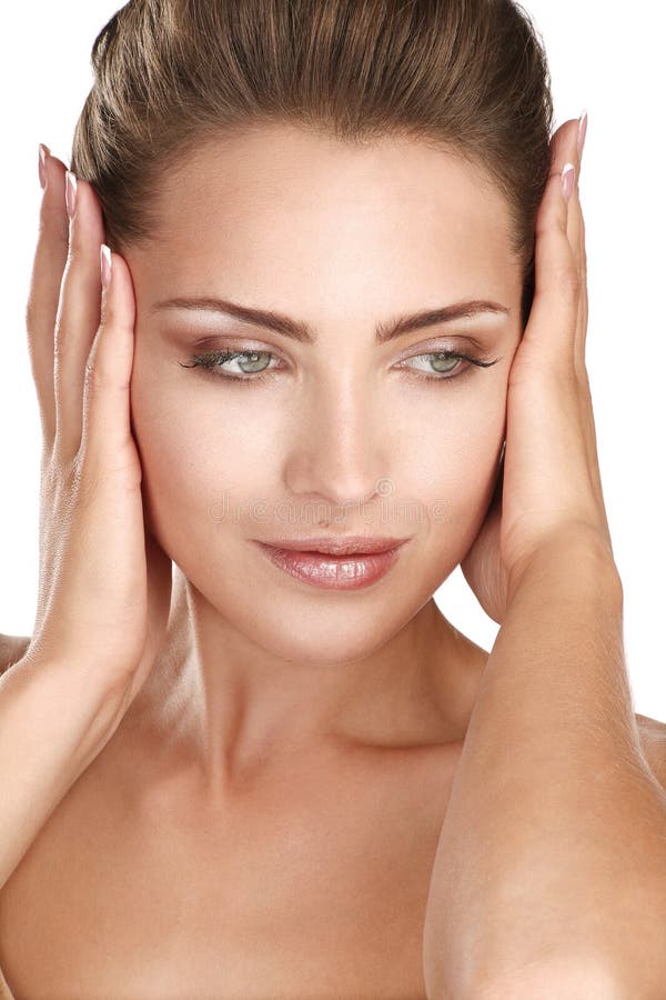 Beautiful Model Showing Her Perfect Skin Face Stock Image - Image of ...