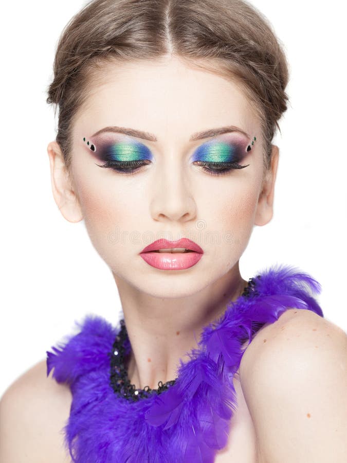 Beautiful Model Wearing Blue Make-up - Studio Shot On White Stock Photo ...