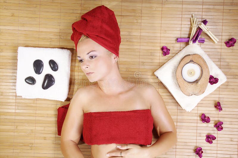 Beautiful Model At Wellness Massage With Hot Stone Stock Image Image