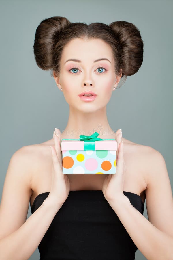 Beautiful Model Woman with Gift Stock Photo - Image of pretty, green ...