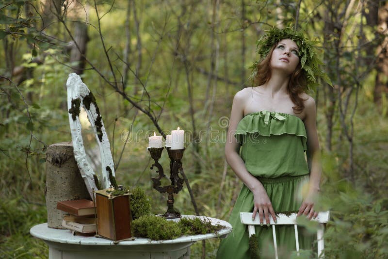 Beautiful Model in the Woods in a Vintage Scenery Stock Photo - Image ...