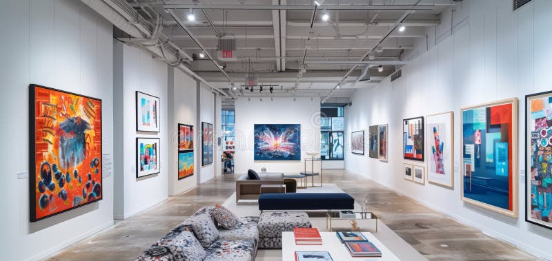 Beautiful Modern Art Gallery in a Studio Setting Stock Illustration ...