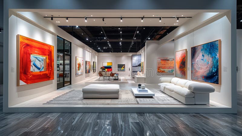 Beautiful Modern Art Gallery in a Studio Setting Stock Illustration ...