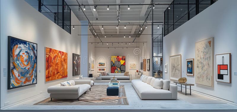 Beautiful Modern Art Gallery in a Studio Setting Stock Illustration - Illustration of people ...