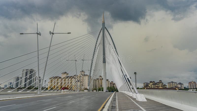 Beautiful Modern Cable-stayed Bridge. Stretched Cables, Arches, a ...