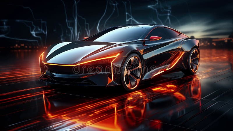 Beautiful Modern Car, Night Driving through the City, Graphic Design ...
