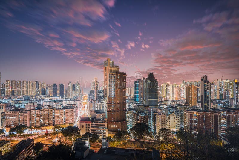 Beautiful Modern City with Skyscrapers and Pink Clouds in the Sky Stock ...