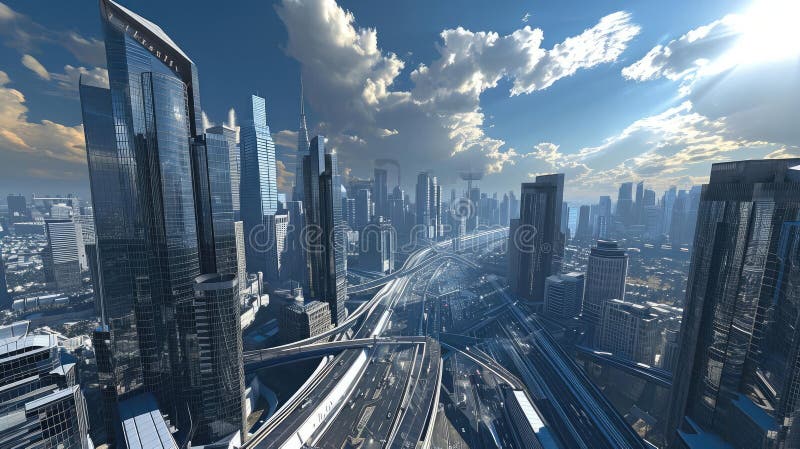 Beautiful modern city stock illustration. Illustration of road - 302245250