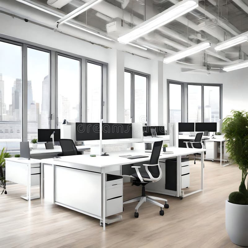 Beautiful Modern Clean Office - Ai Generated Image Stock Illustration ...